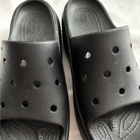 CROCS | Shoes | Crocs Iconic Comfort Black Perforated Slides | Poshmark